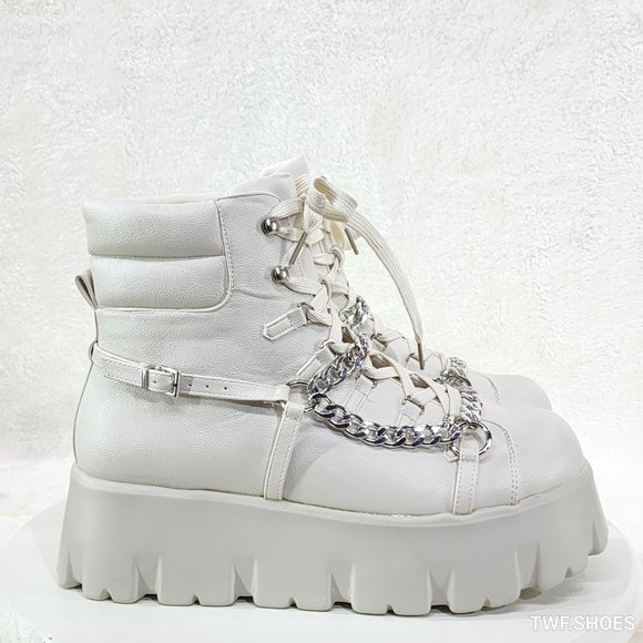 Cape Robbin | Shoes | Emo Stomp 2 Platform Stomper Ankle Boots With Chain Design Off White ...